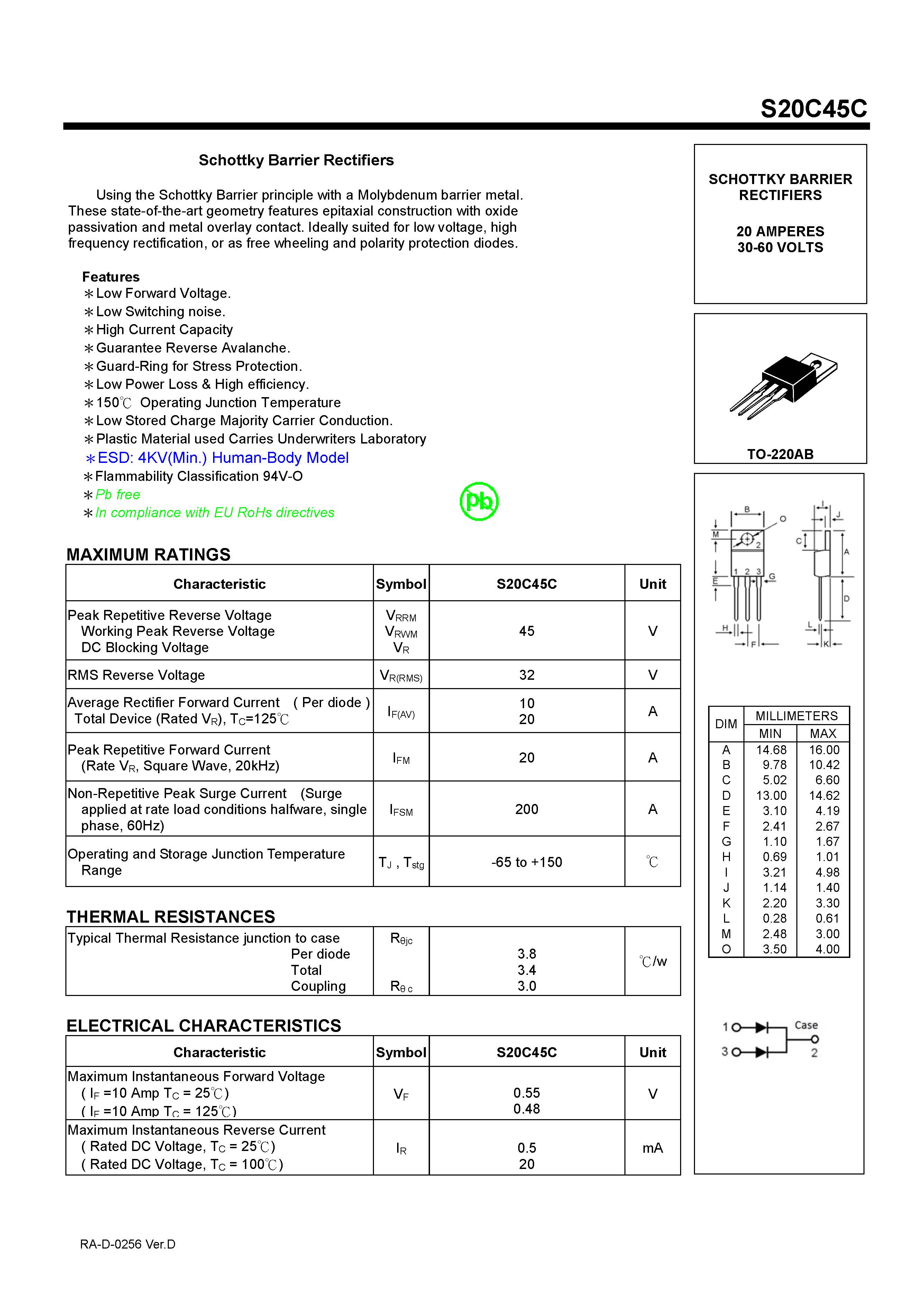 Schottky Barrier Rectifiers S20C45C from China Supplier - Merryelc